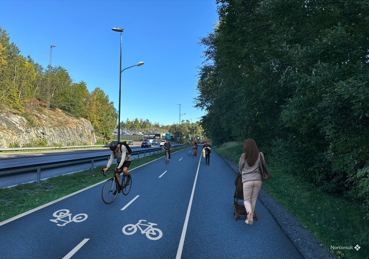 Bredare gång- och cykelbana längs Huddingestråket - Stockholms stad